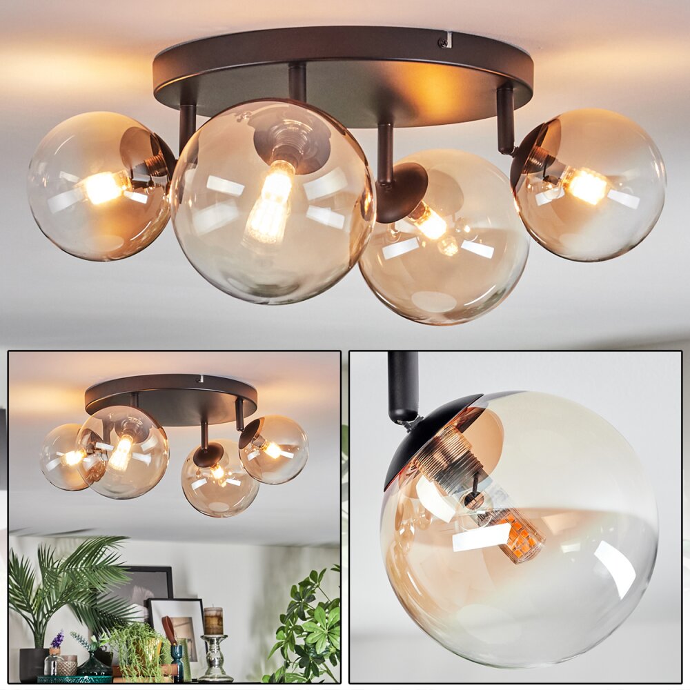 Chehalis ceiling light, globe light Amber, clear, 4-light sources ...