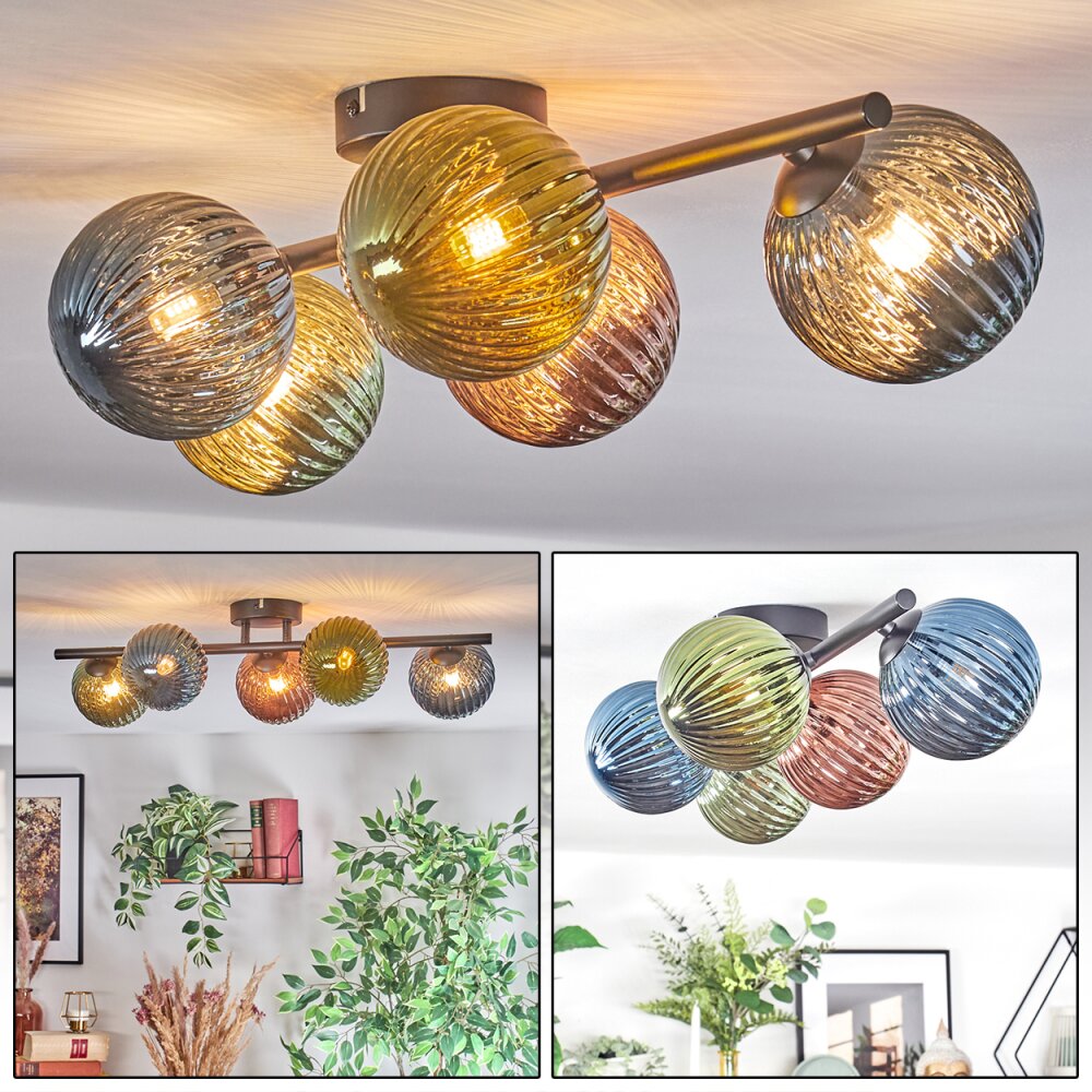 Chehalis ceiling light, globe light blue, green, coppery, 5-light ...